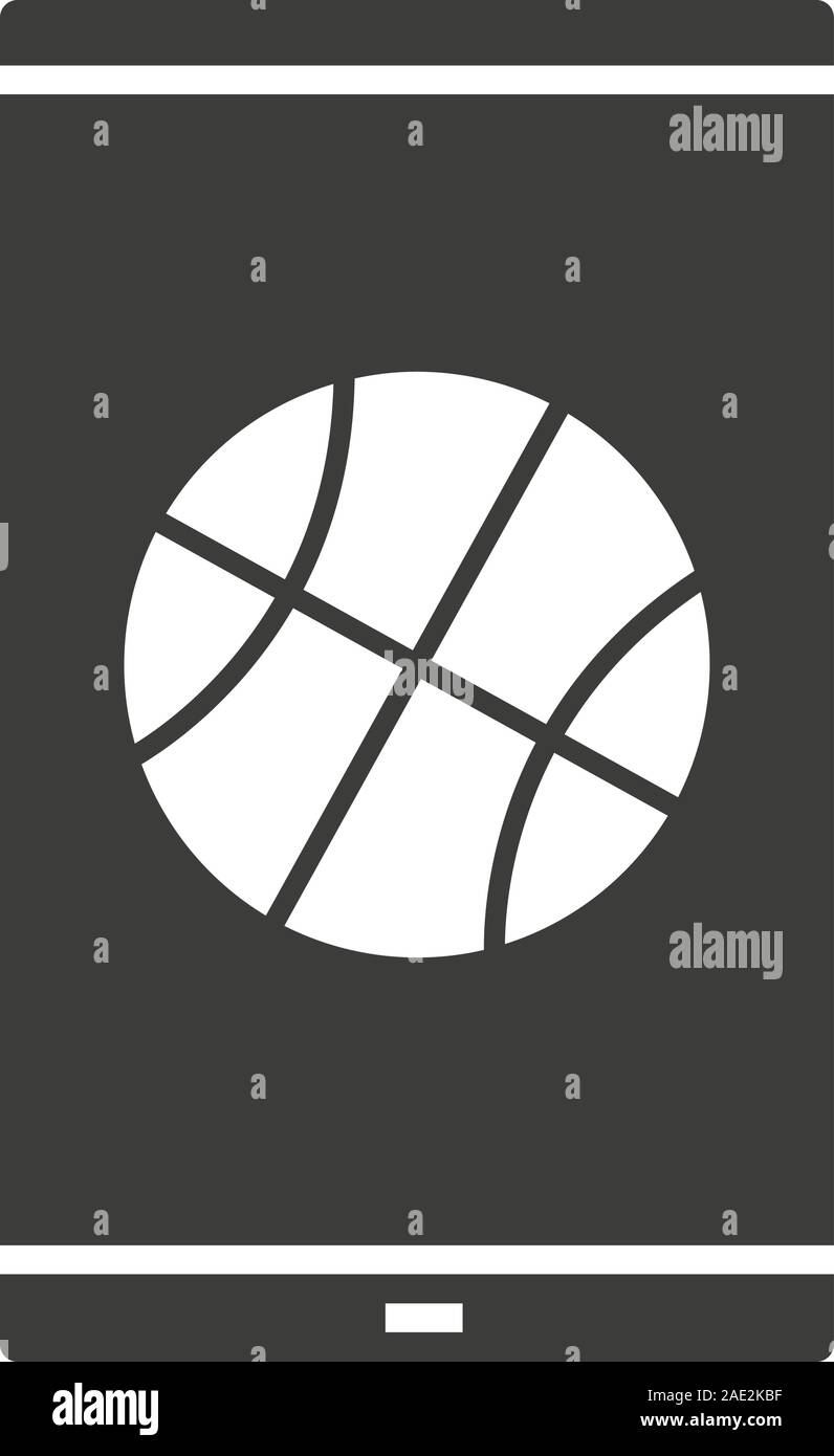 Smartphone basketball app glyph icon. Silhouette symbol. Smart phone ...