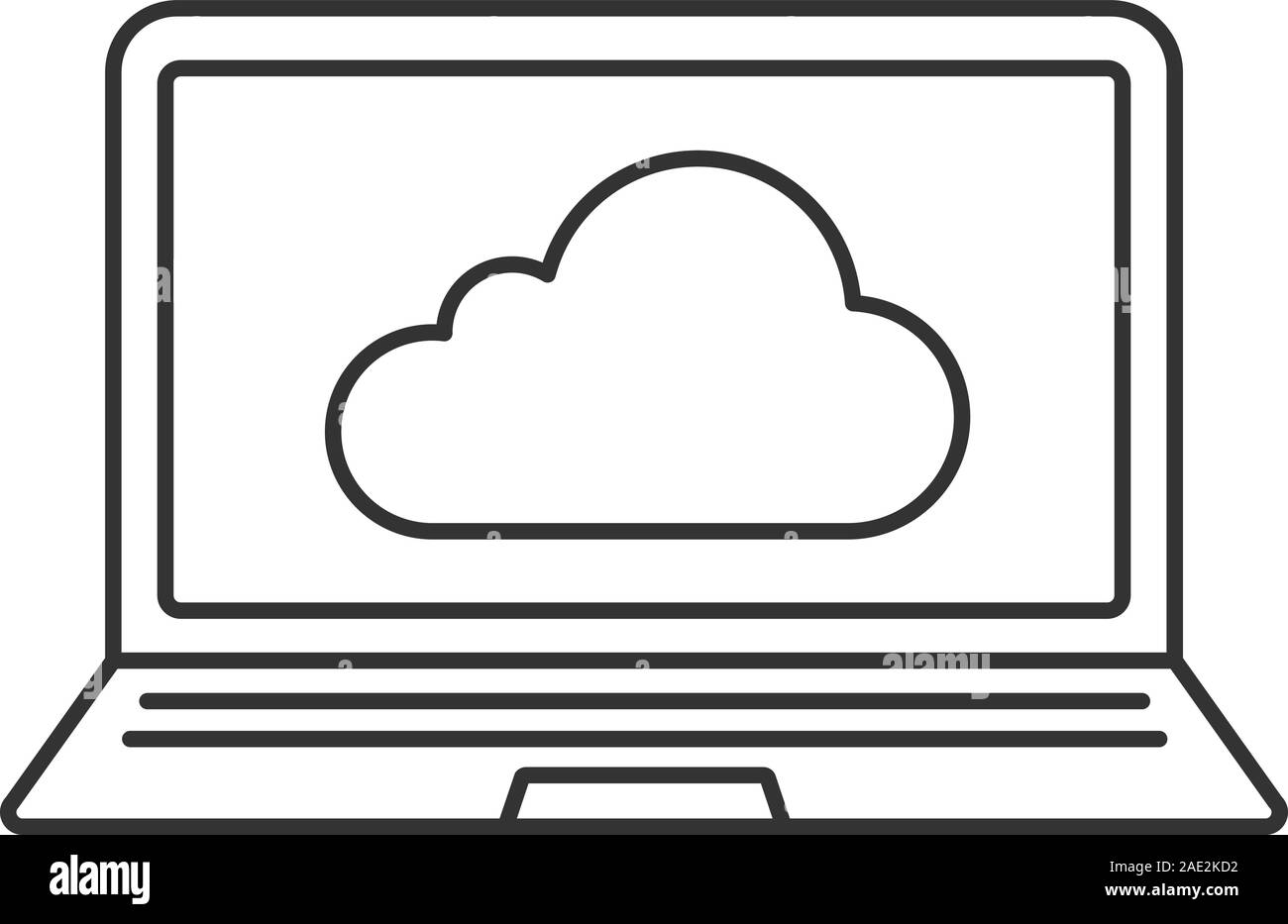 Laptop cloud computing linear icon. Web storage. Thin line illustration ...
