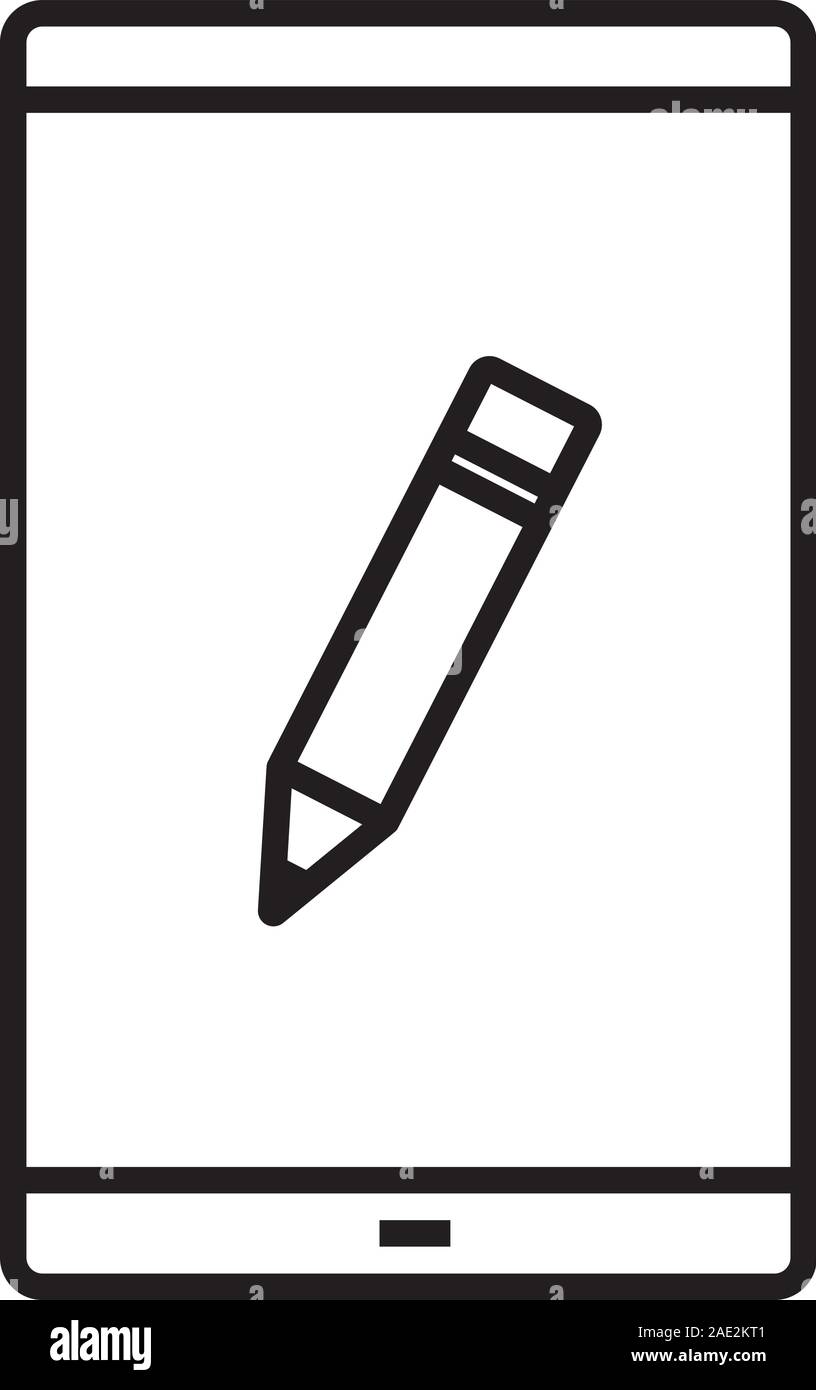 Smartphone notepad app linear icon. Thin line illustration. Smart phone ...