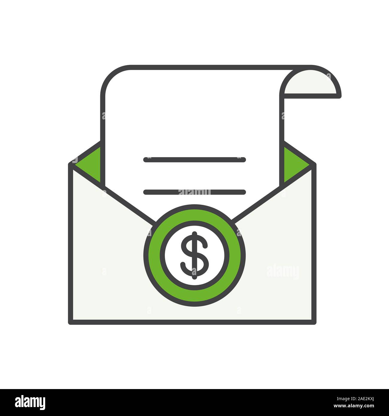 Salary color icon. Check in open envelope. Isolated vector ...
