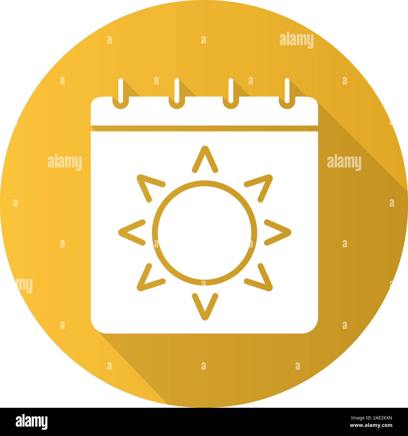 Summer season flat design long shadow icon. Calendar page with sun ...