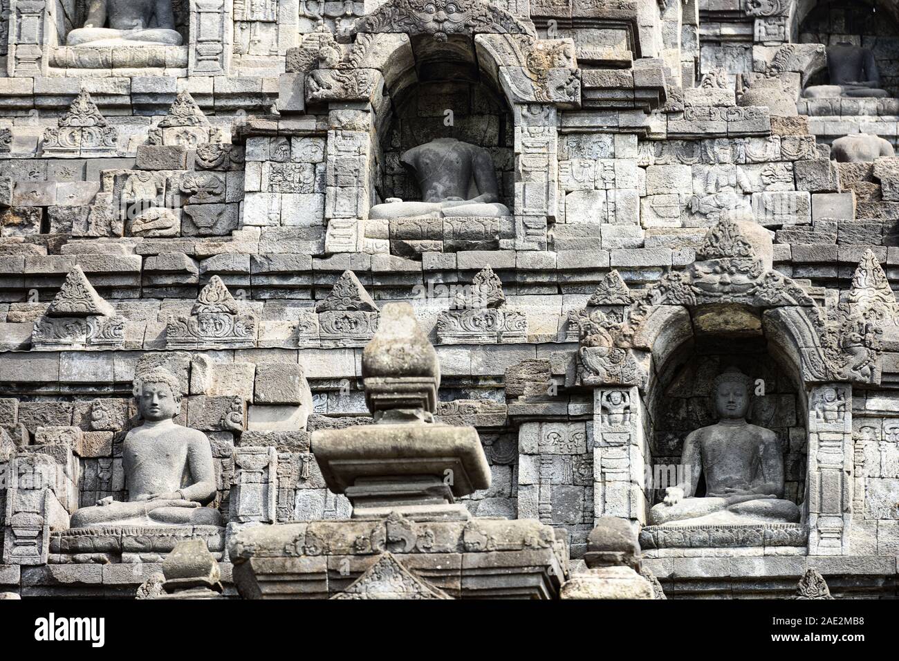 (Selective focus) Stunning view of the Borobudur Temple decorated with ...