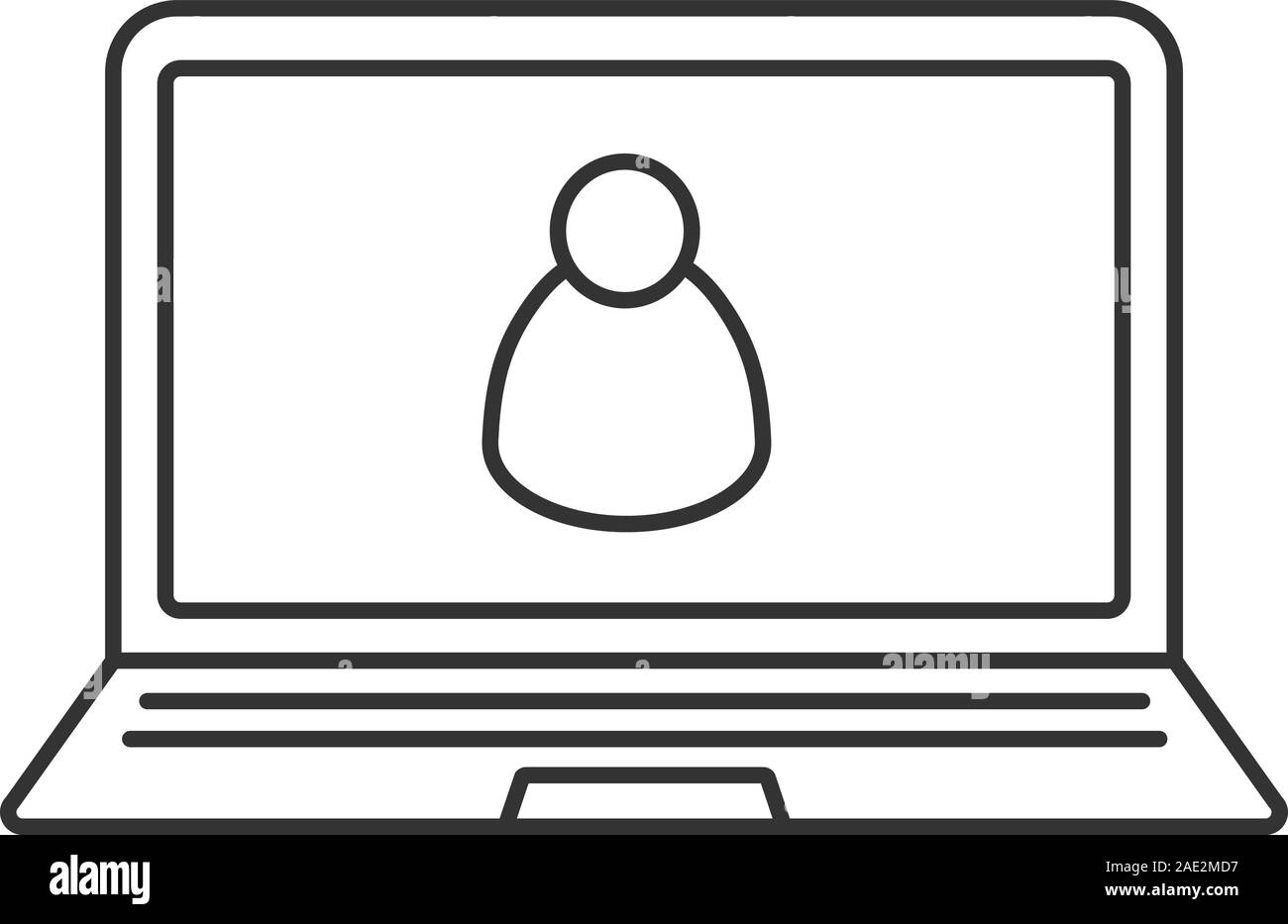 Laptop user linear icon. Thin line illustration. Notebook with man ...