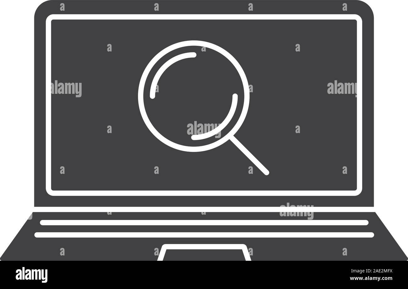 Laptop search glyph icon. Silhouette symbol. Notebook with magnifying ...