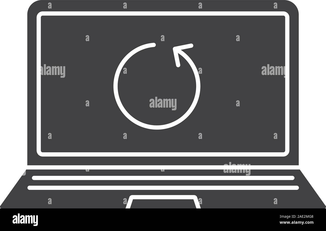 Laptop restart glyph icon. Silhouette symbol. Notebook with cycling ...