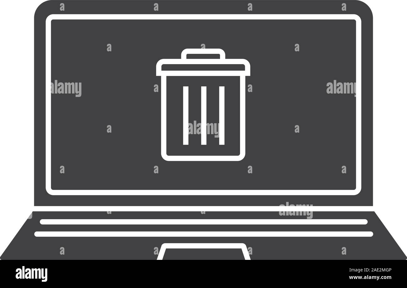 Laptop trash glyph icon. Silhouette symbol. Laptop with trashcan ...