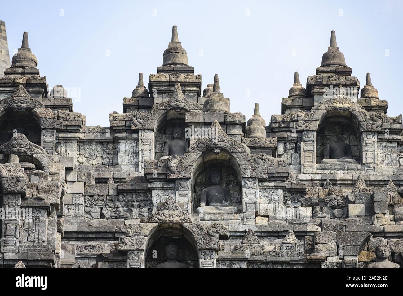 (Selective focus) Stunning view of the Borobudur Temple decorated with ...