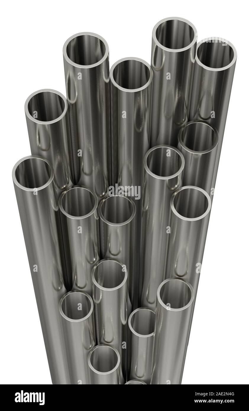 Steel pipes of isolated on white background. Glossy 3d rendering steel ...