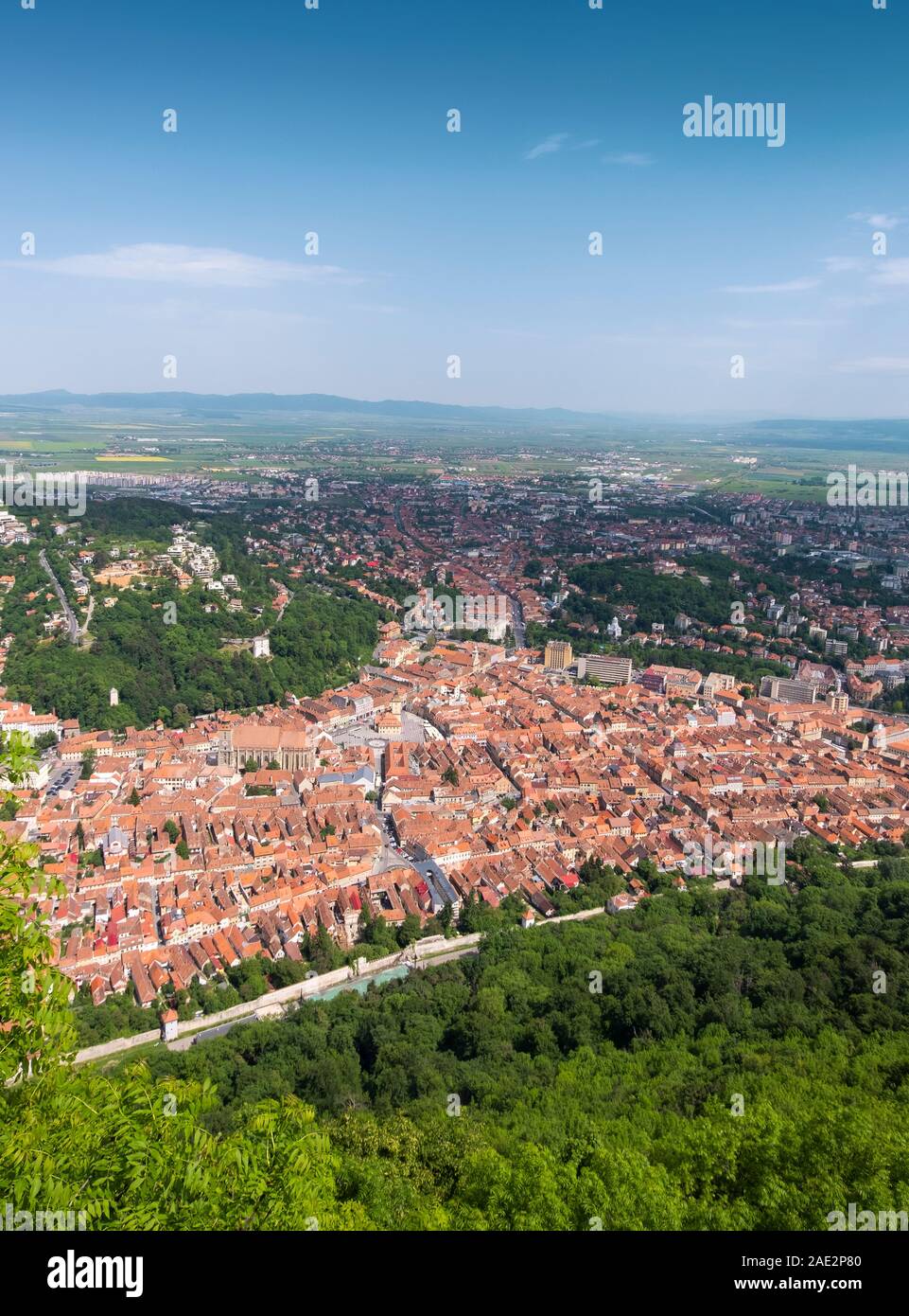Brasov city in Transylvania, Romania, on a perfect summer day, seen ...