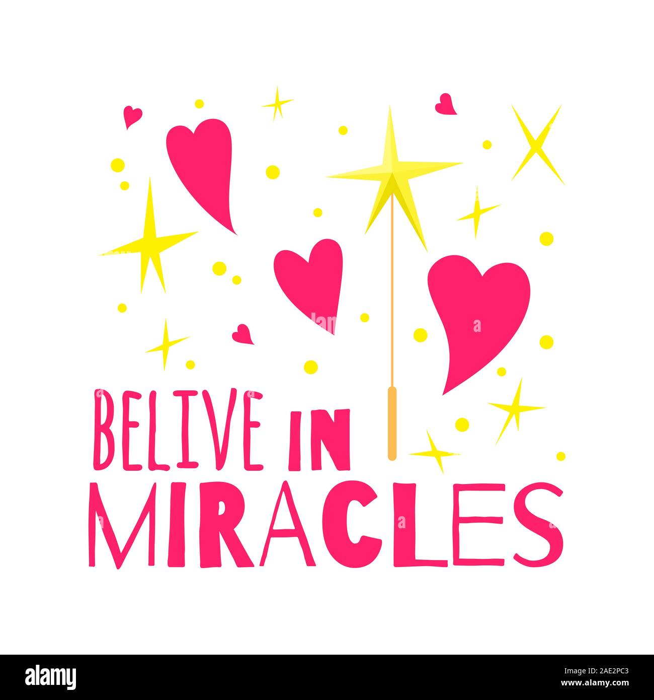 Magical flat vector lettering with magic wand and stars and hearts ...