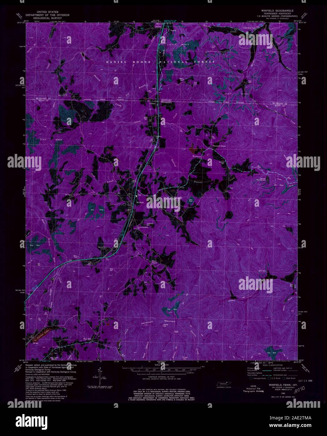 USGS TOPO Map Tennessee TN Winfield 155712 1980 24000 Inverted ...