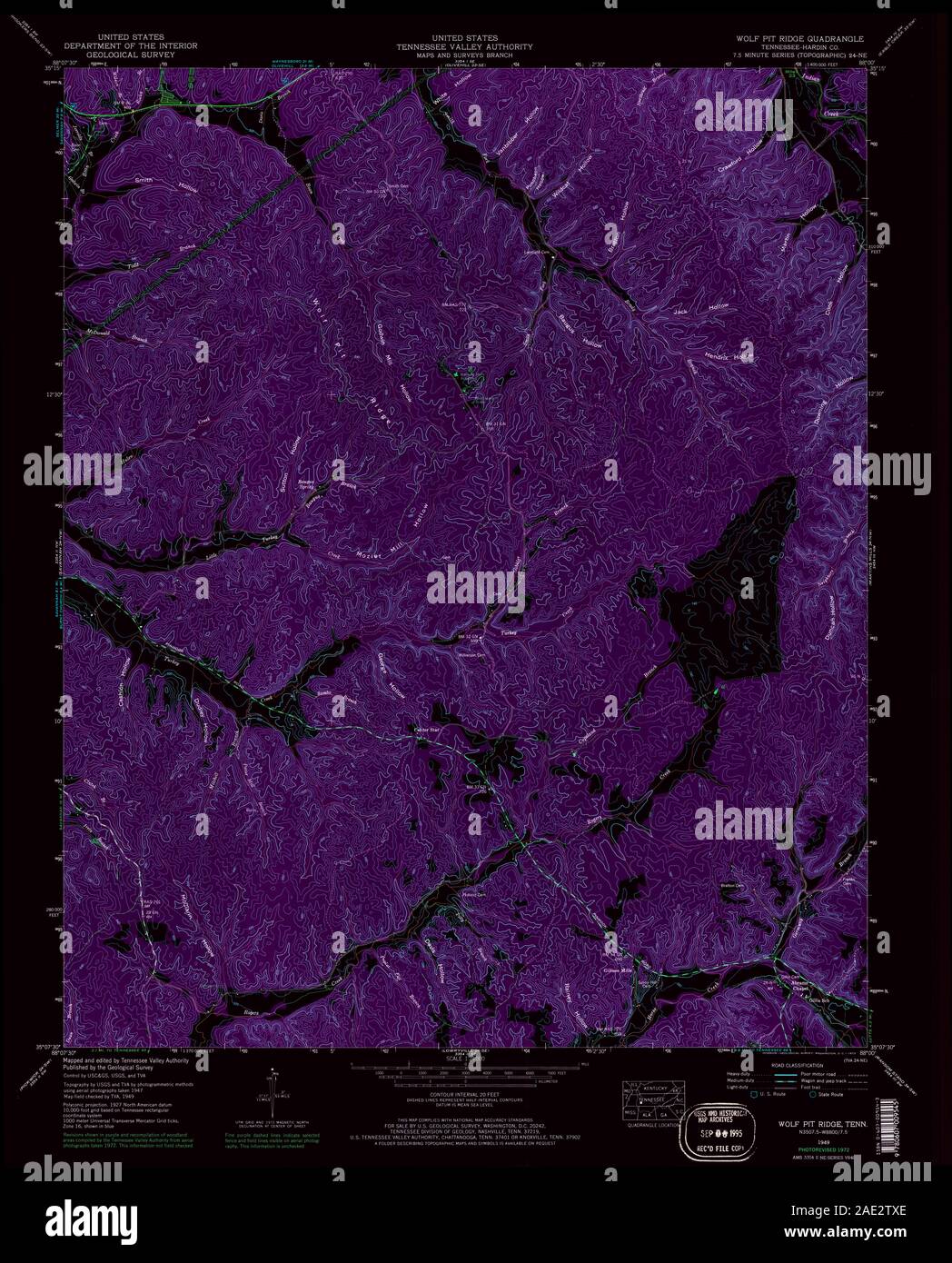 USGS TOPO Map Tennessee TN Wolf Pit Ridge 155718 1949 24000 Inverted ...