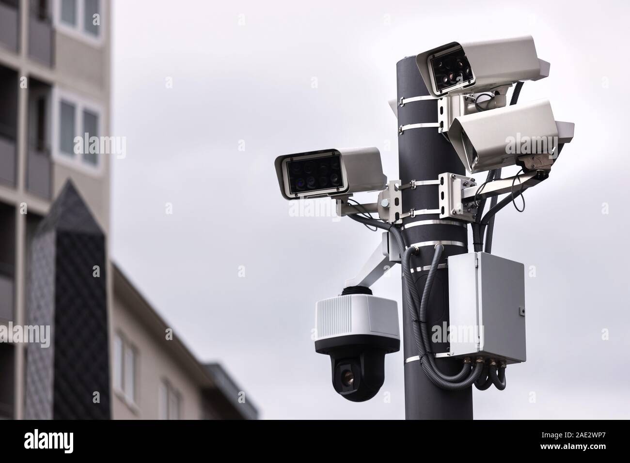 modern camera surveillance tower in the city Stock Photo - Alamy