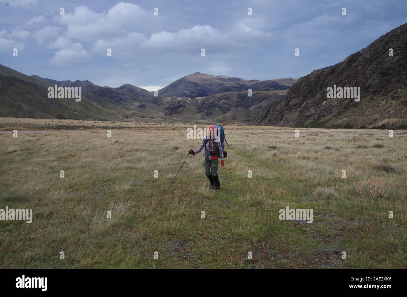 Thai female backpacker. Hakatere Conservation Park. Te Araroa Trail ...