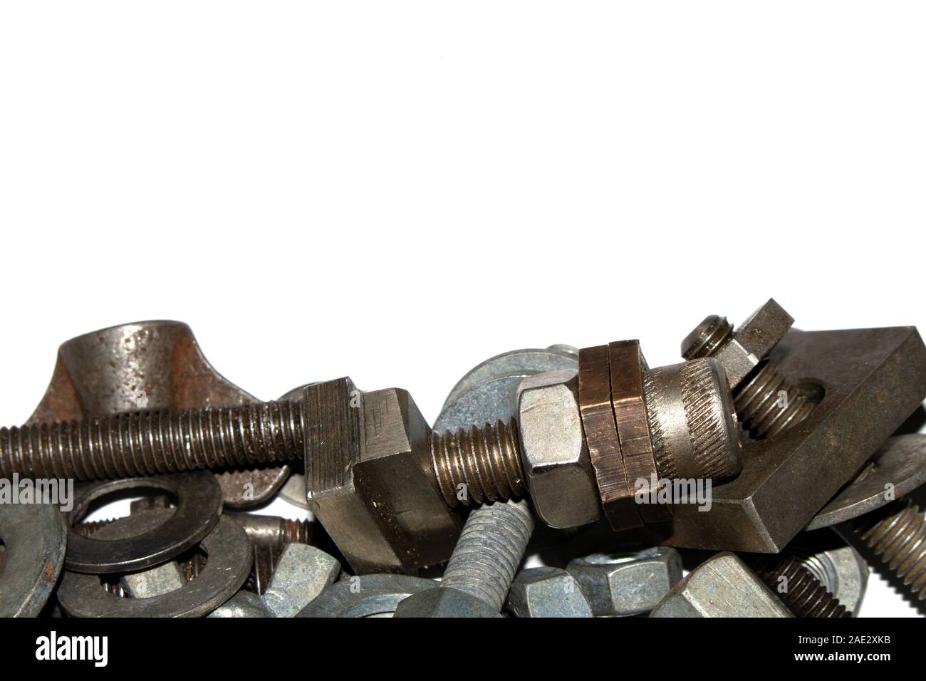Collection of Old Bolt, Screws, Nuts Engineering Metal Tools on White ...
