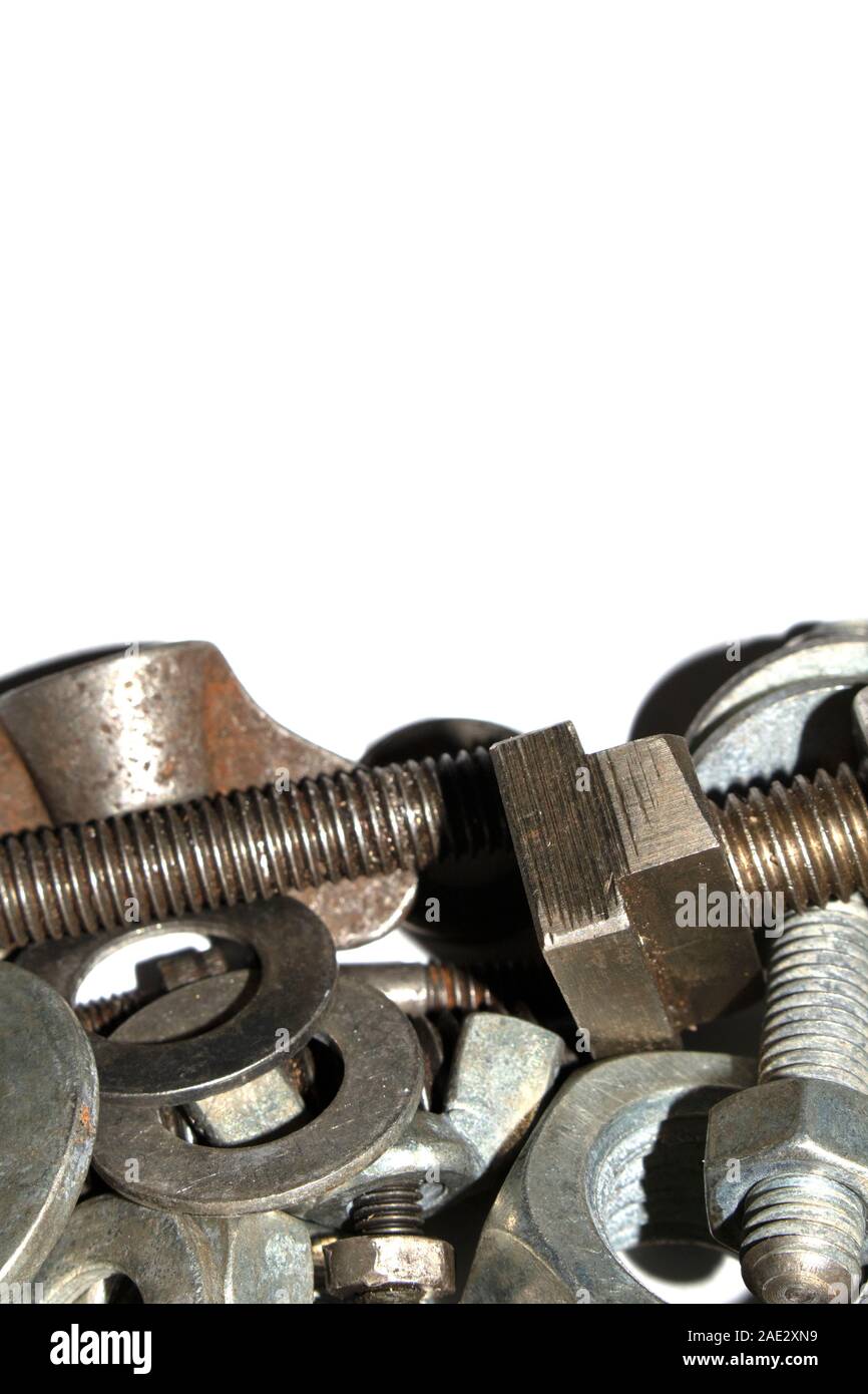 Collection of Old Bolt, Screws, Nuts Engineering Metal Tools on White ...