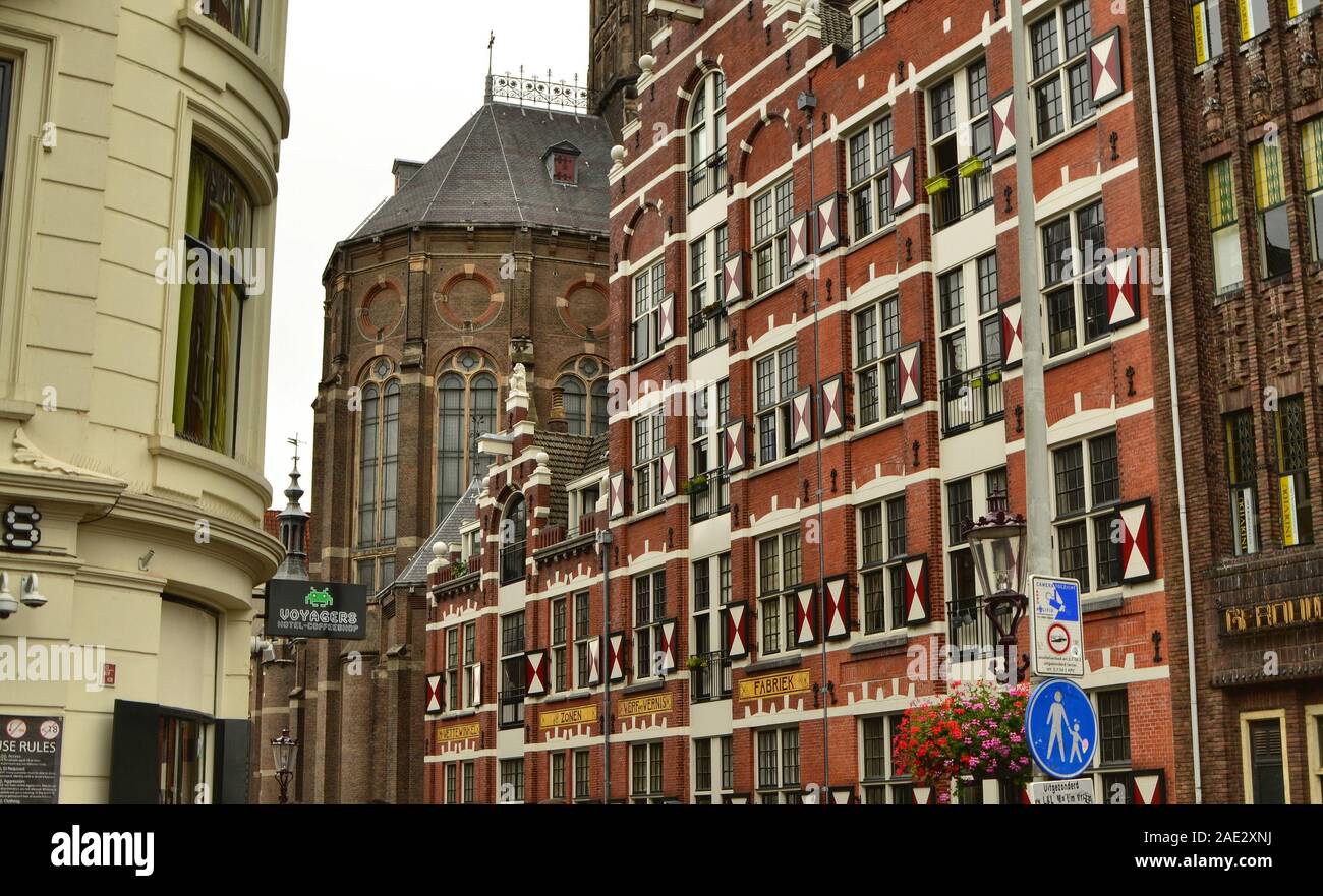 Amsterdam, Holland, August 2019. In the historic center an example of ...