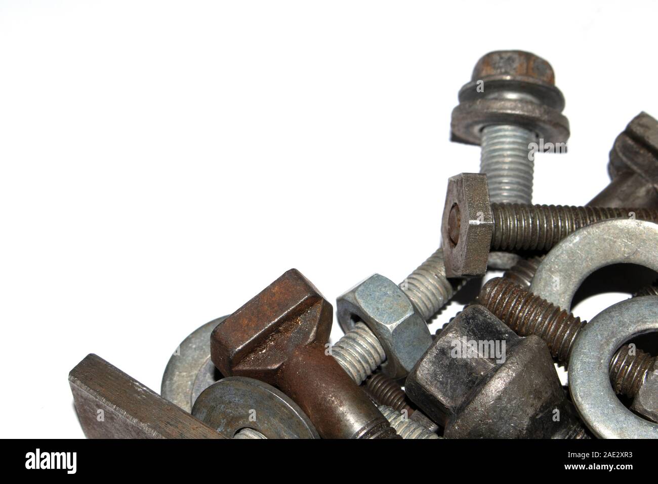 Collection of Old Bolt, Screws, Nuts Engineering Metal Tools on White ...