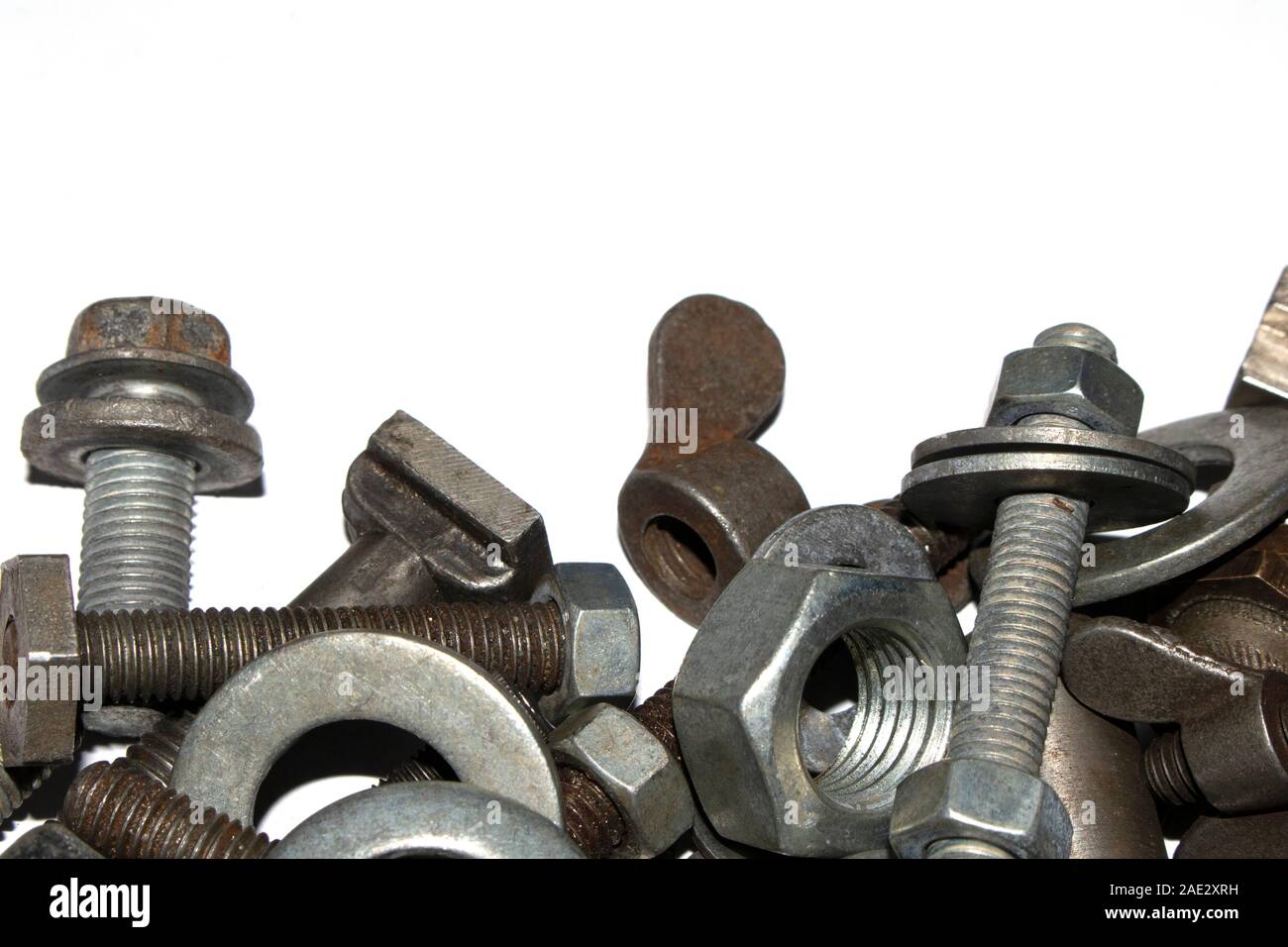 Collection of Old Bolt, Screws, Nuts Engineering Metal Tools on White ...