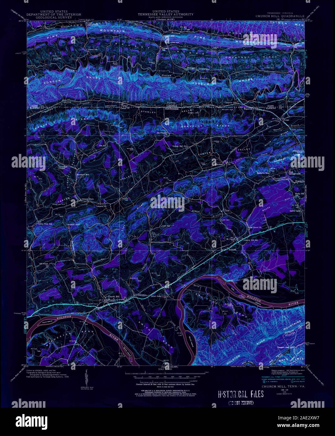USGS TOPO Map Tennessee VA Church Hill 184521 1939 24000 Inverted ...
