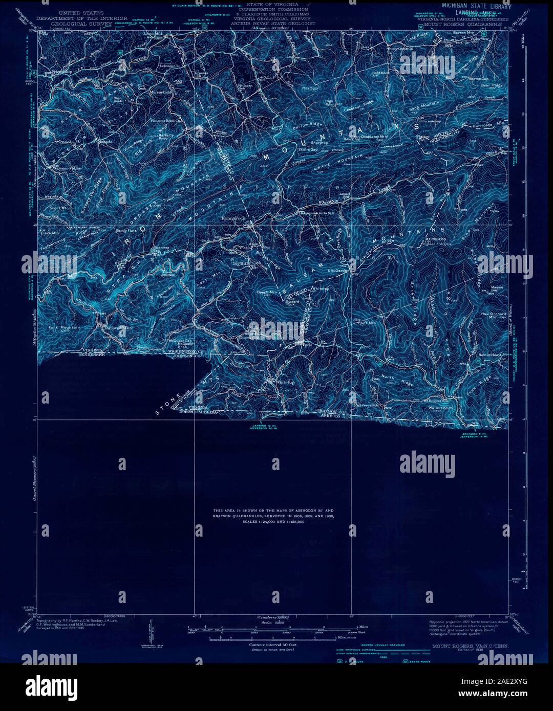 USGS TOPO Map Tennessee VA Mount Rogers 188380 1939 62500 Inverted ...