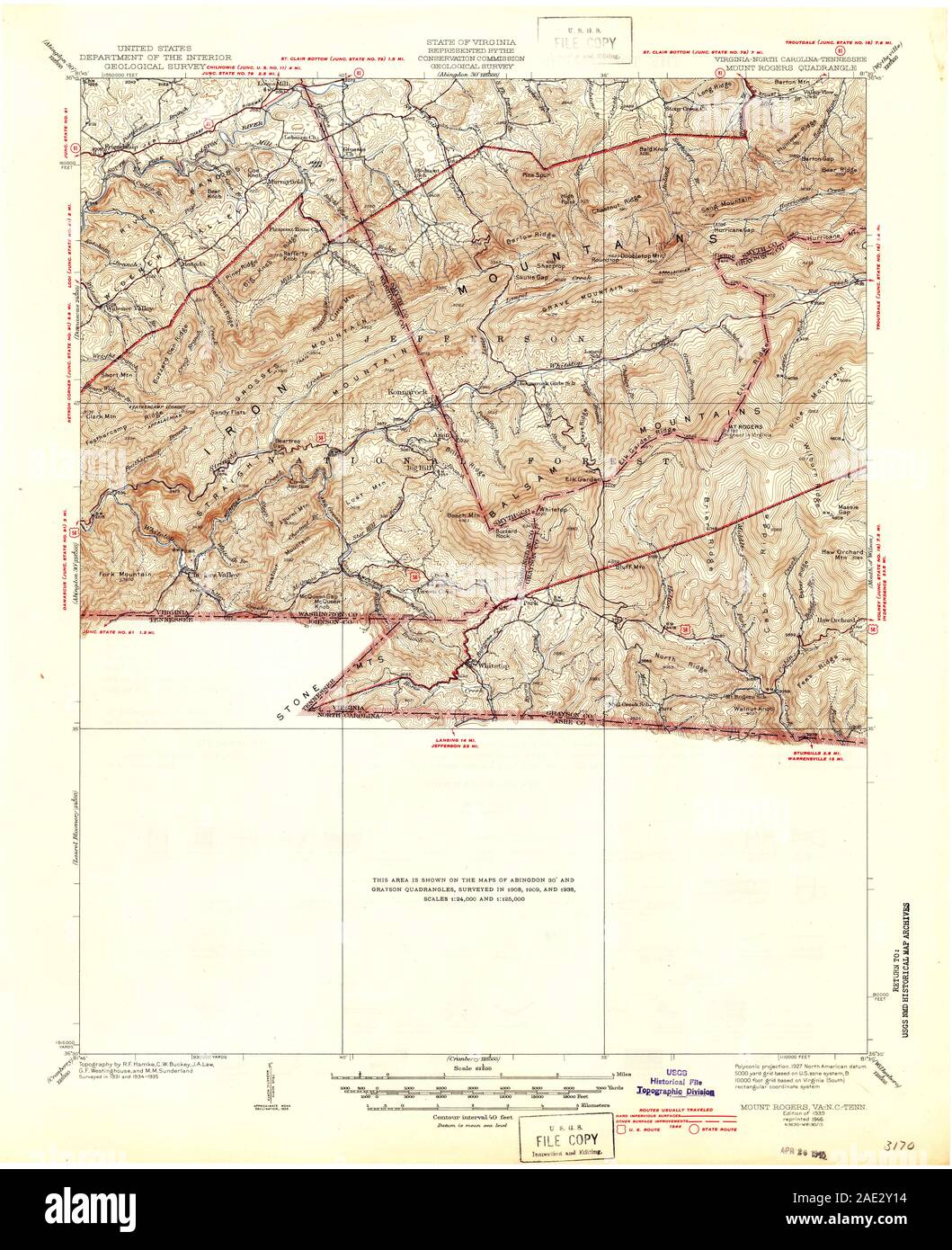 USGS TOPO Map Tennessee VA Mount Rogers 188381 1939 62500 Restoration ...