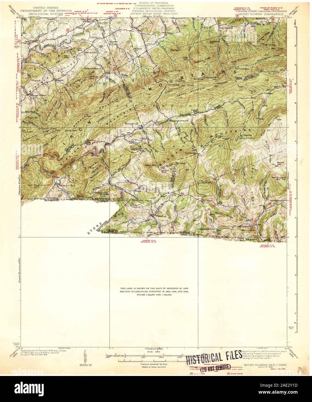 USGS TOPO Map Tennessee VA Mount Rogers 188379 1939 62500 Restoration ...