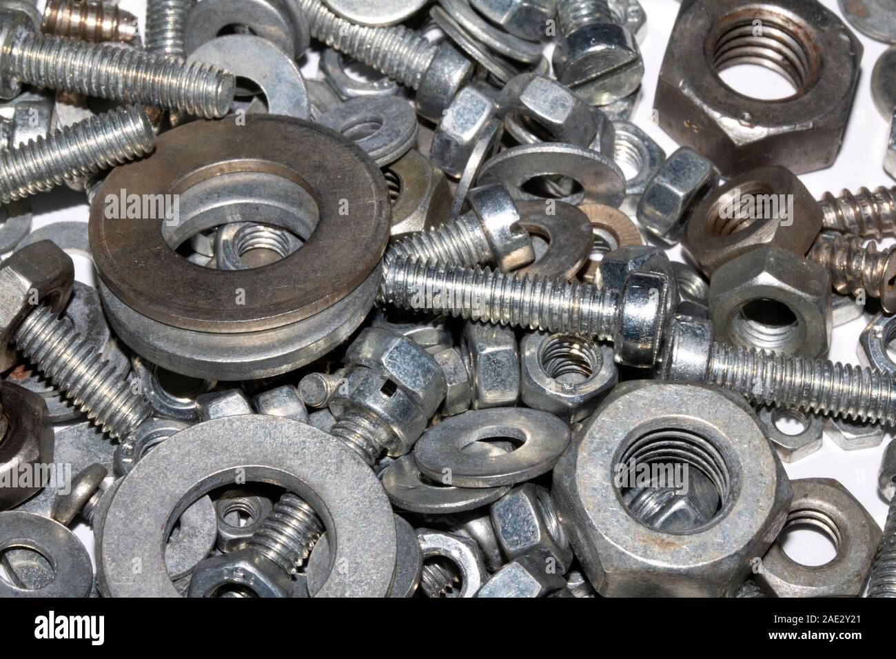 Collection of Old Bolt, Screws, Nuts Engineering Metal Tools on White ...