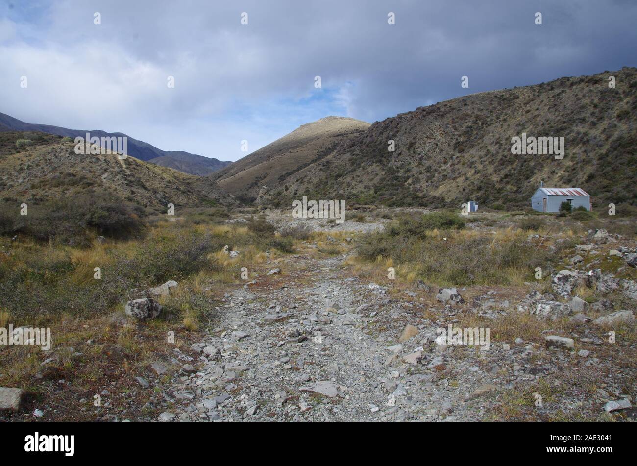 Manuka hut. Hakatere Conservation Park. Te Araroa Trail. Lake Emily ...