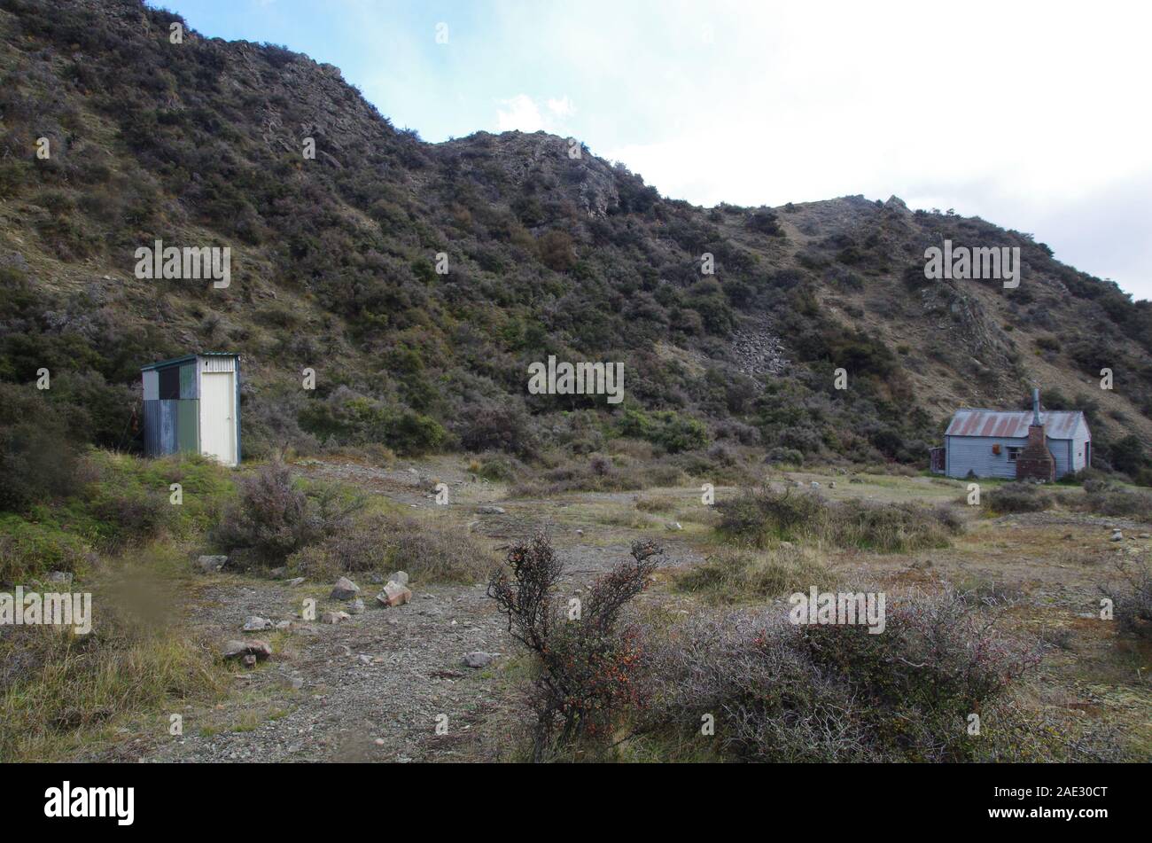 Manuka hut. Hakatere Conservation Park. Te Araroa Trail. Lake Emily ...