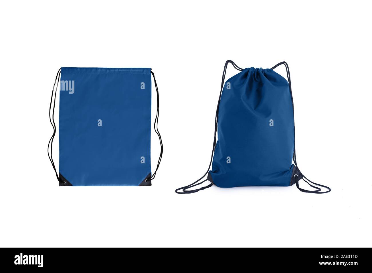 Set of classic blue drawstring packs template, bag for sport shoes ...