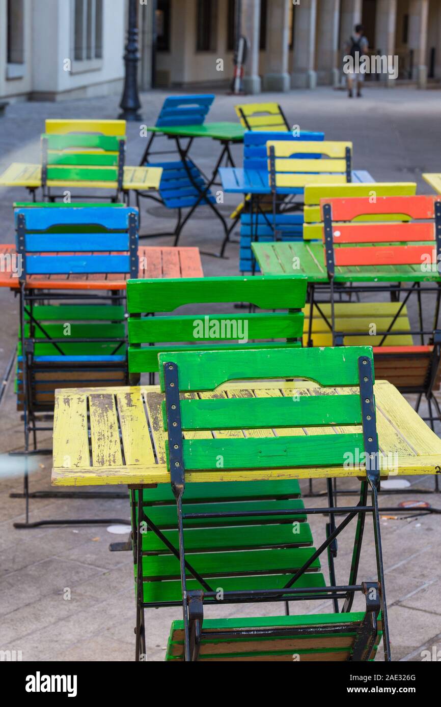 Tables bright colors stand hi-res stock photography and images - Alamy