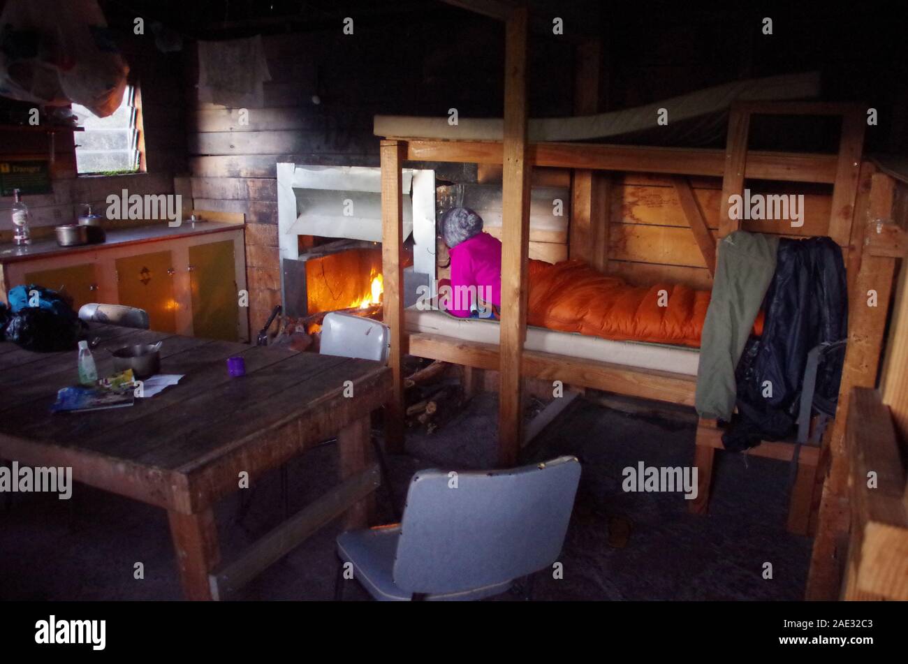 Thai female backpacker at Double Hut. Hakatere Conservation Park. Te ...