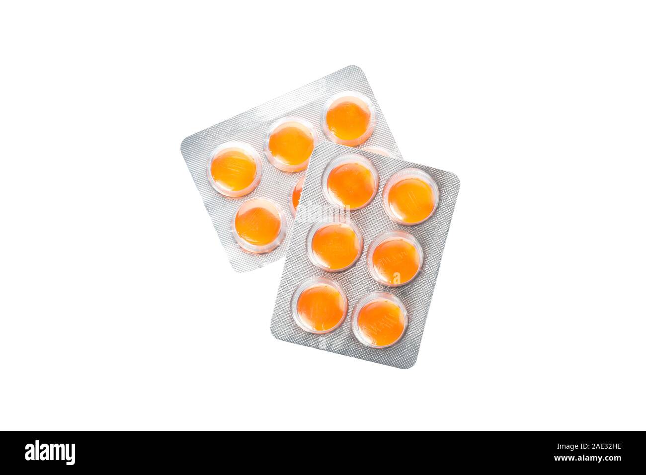 Medical candies in blister pack isolated on white background Stock ...