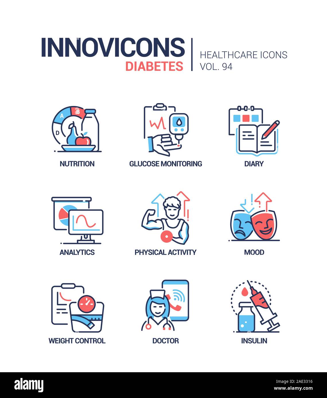 Diabetes - vector line design style icons set Stock Vector Image & Art ...