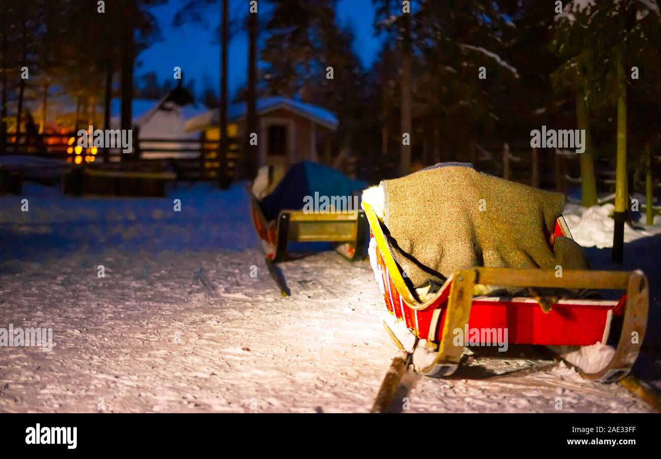 Sledge in farm in Lapland Finland Stock Photo - Alamy