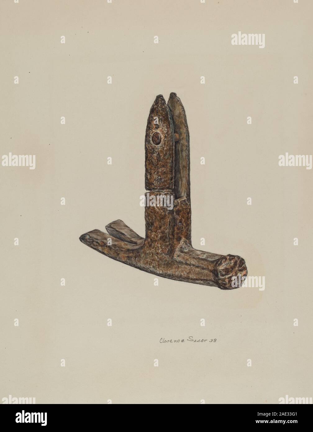 A 1938 depiction by Clarence Secor of a hammer head, focusing on the ...