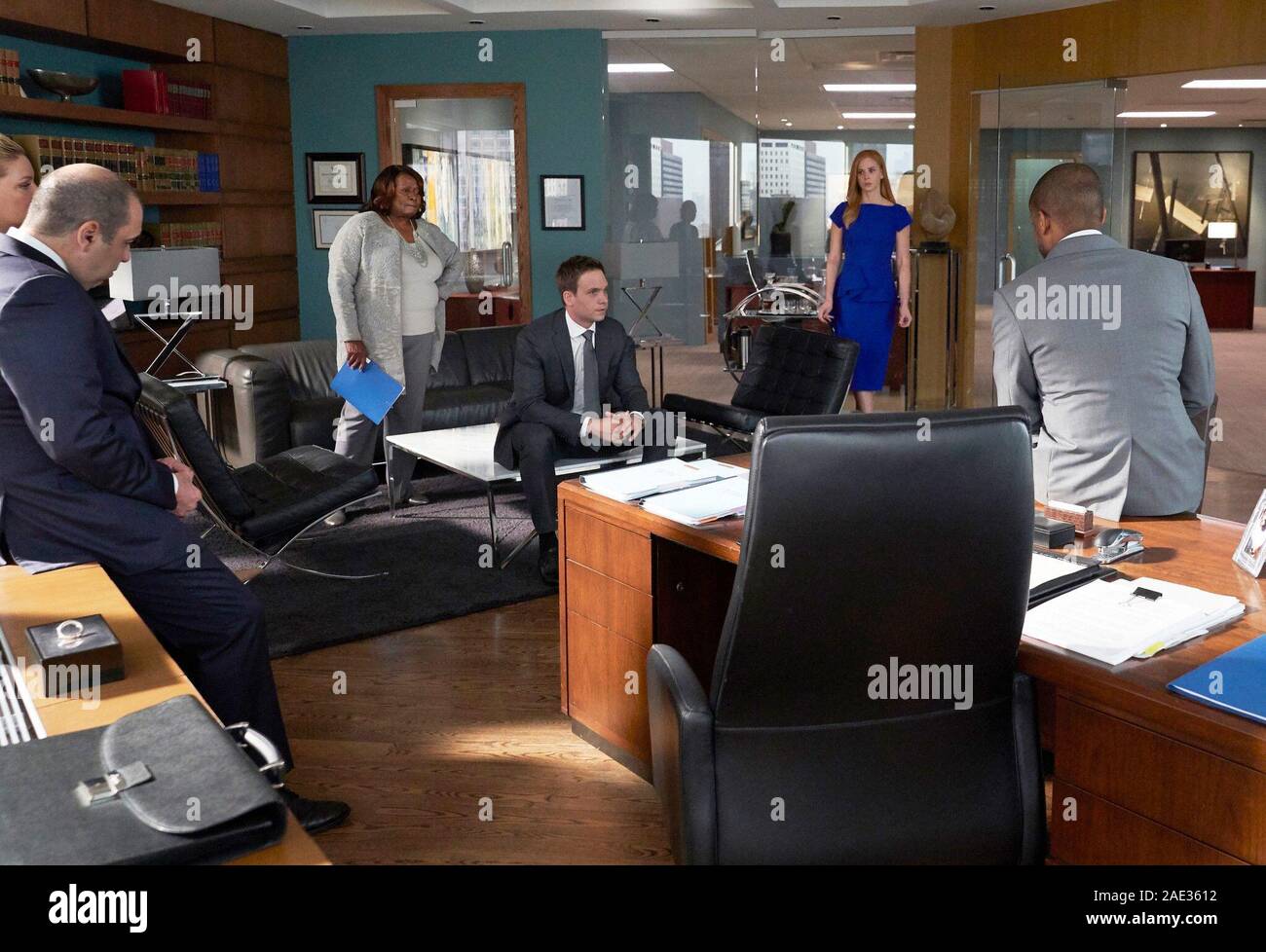 SUITS, from left: Rick Hoffman, Aloma Wright, Patrick J. Adams, Sarah ...