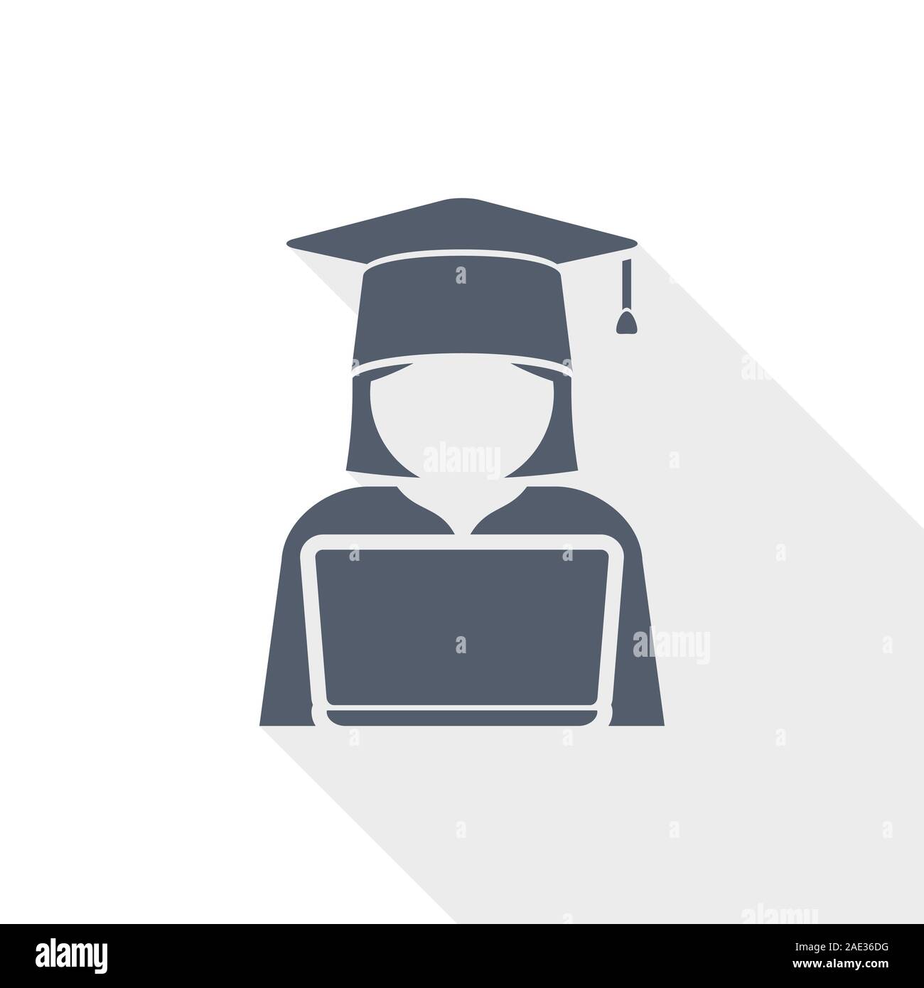 student with laptop icon, computer, education concept flat design ...