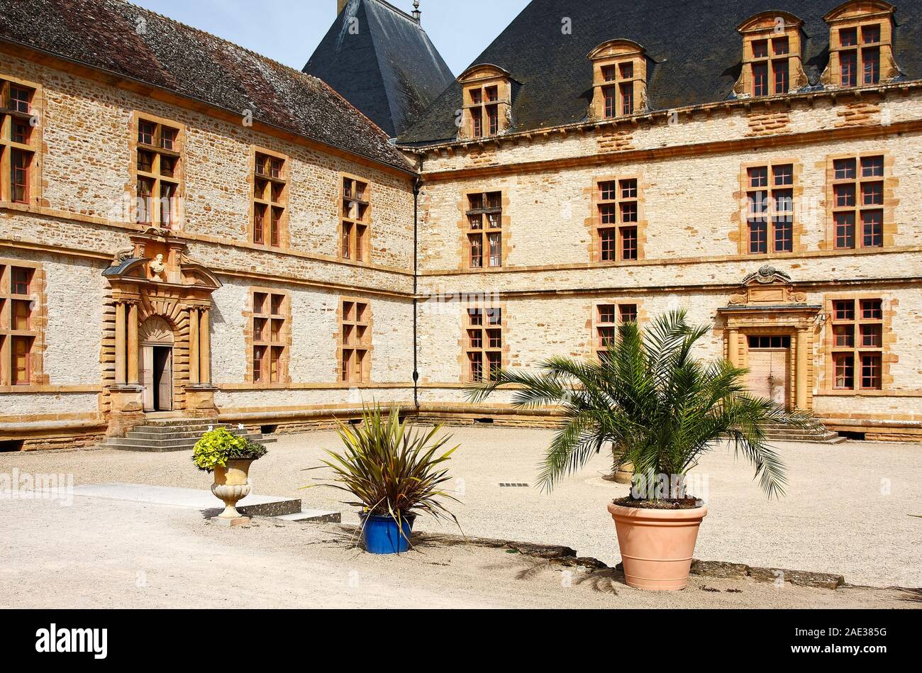 Chateau Courmatin; 17th century castle; courtyard, exterior, ornate ...
