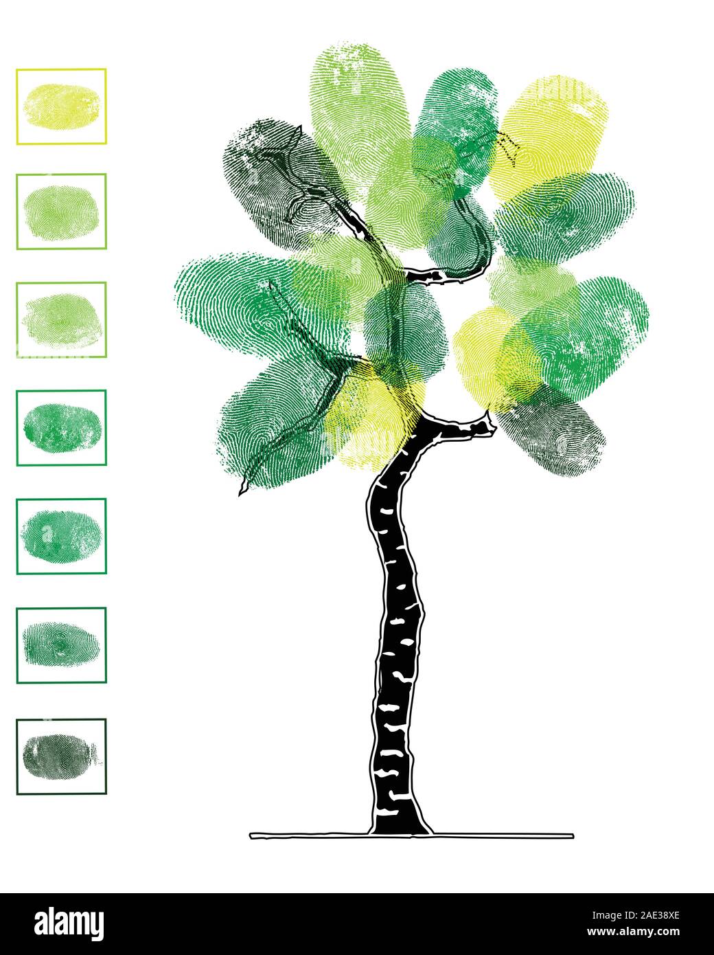 Vector tree made of fingerprints, different green colors Stock Vector ...