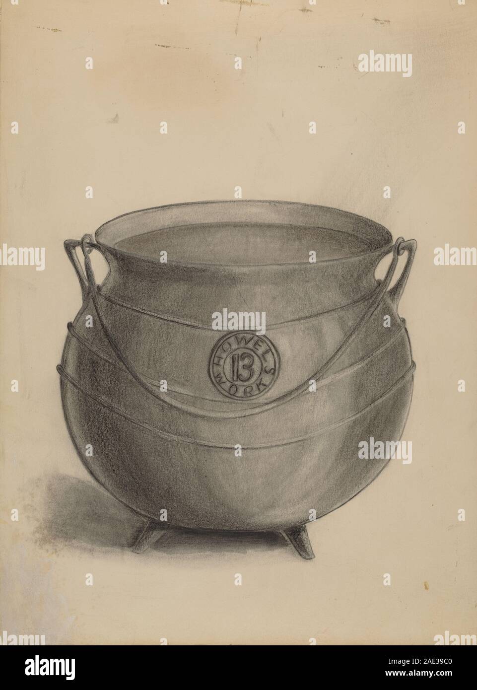 The drawing Iron Cooking Pot by Columbus Simpson (1935-1942) depicts a ...