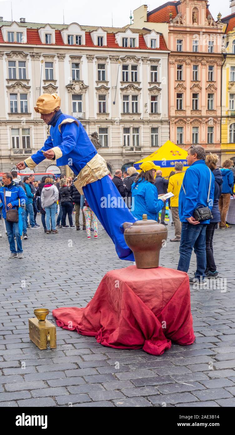 Living statue street performer in Old Town Square Prague Czech Republic ...