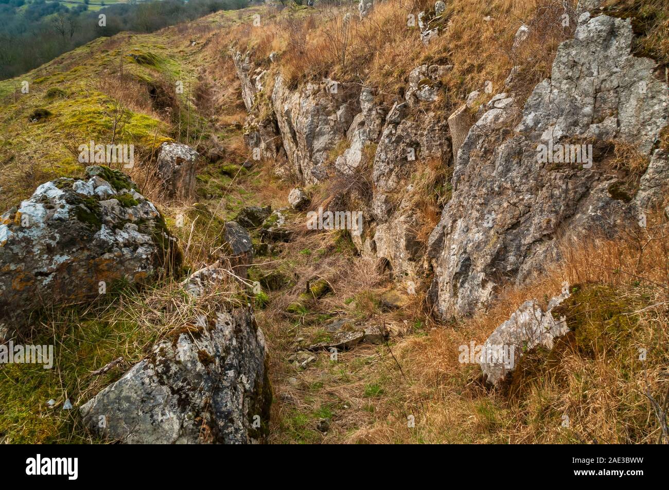 Opencut from ancient lead mining on Putwell Hill above Monsal Dale ...
