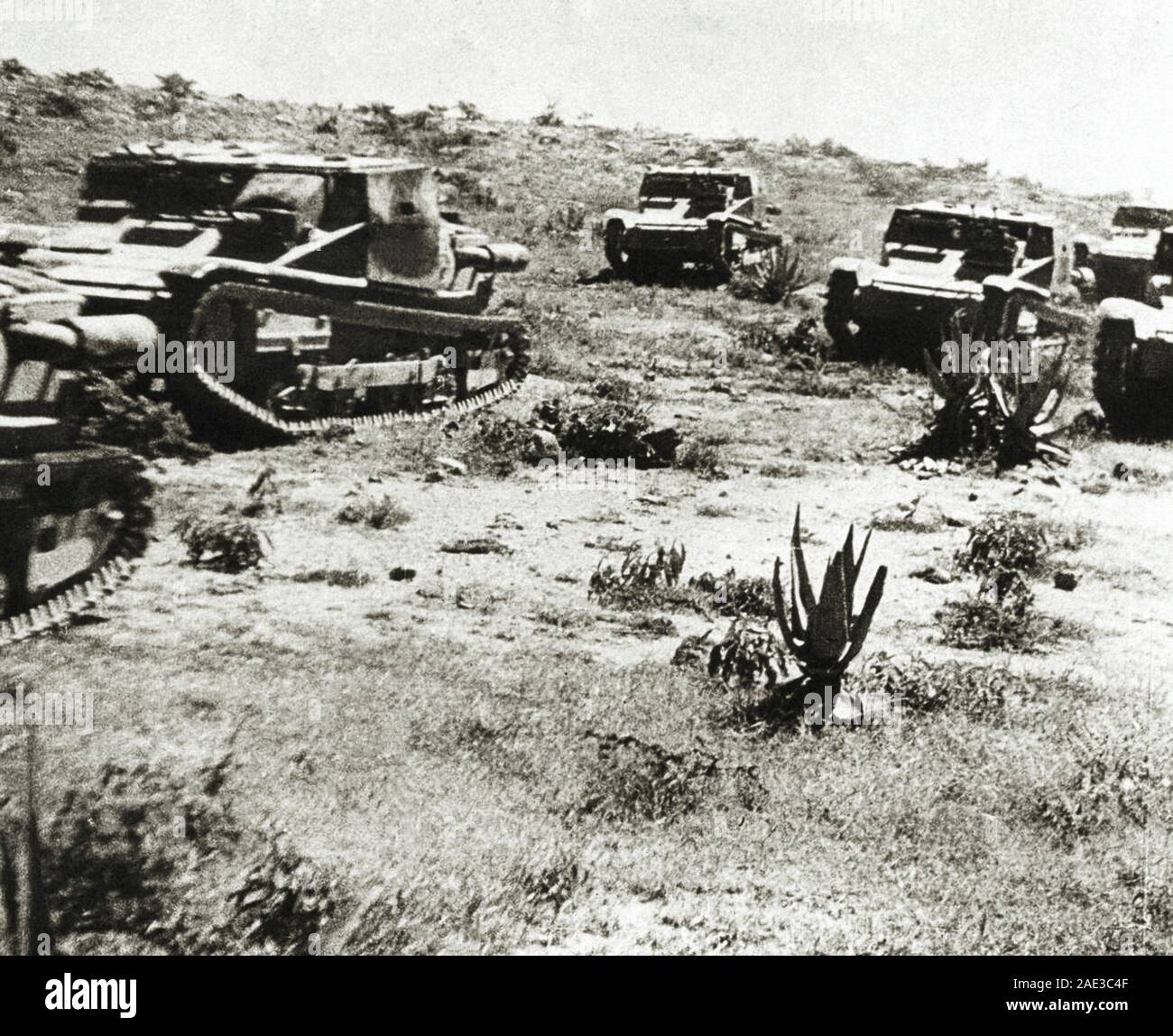 column of Italian light tanks during battle of Second Italo-Abyssinian ...