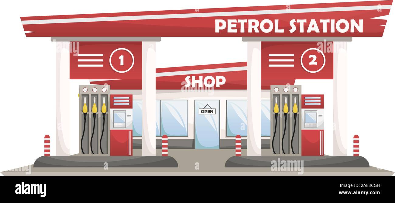 Vector illustration of a car filling station with a shop Stock Vector ...