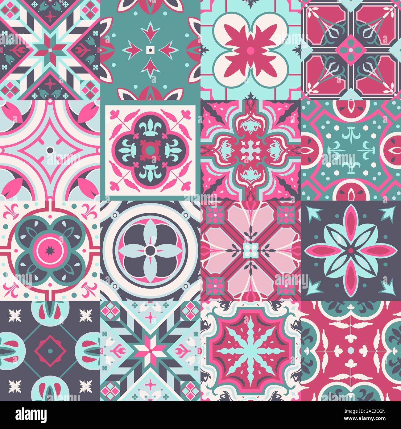Set of bright vector tiles with an ornament to create patterns Stock ...