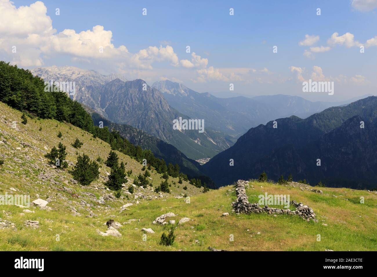 View into the fertile valley of Theth in Albania Stock Photo - Alamy