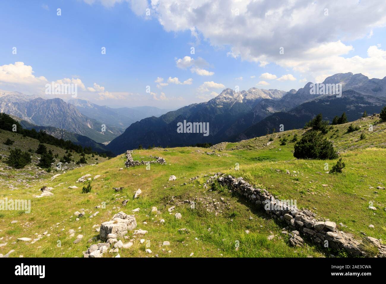 View into the fertile valley of Theth Stock Photo - Alamy