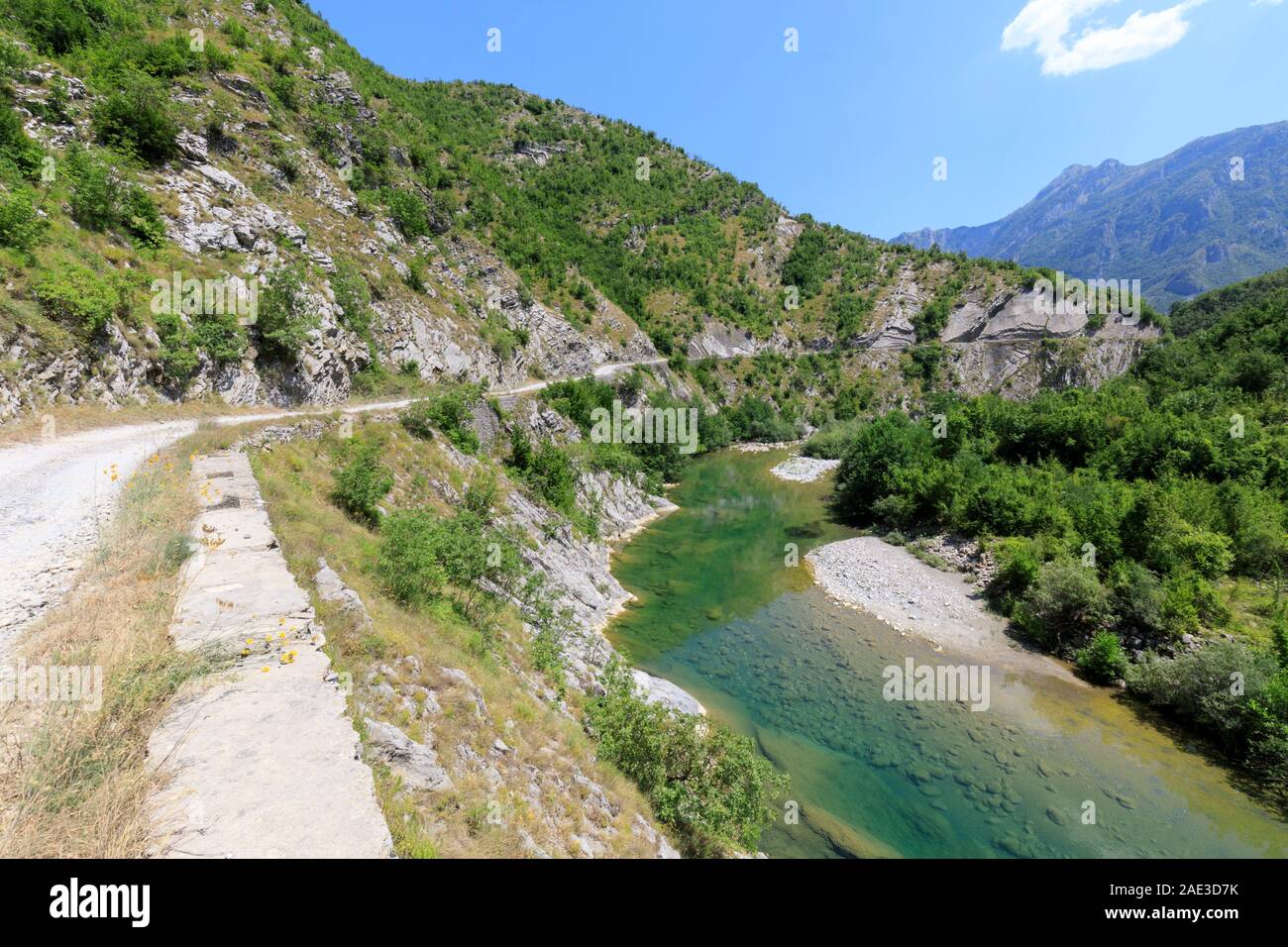 Mountainous landscape with green forests and clear rivers in the ...